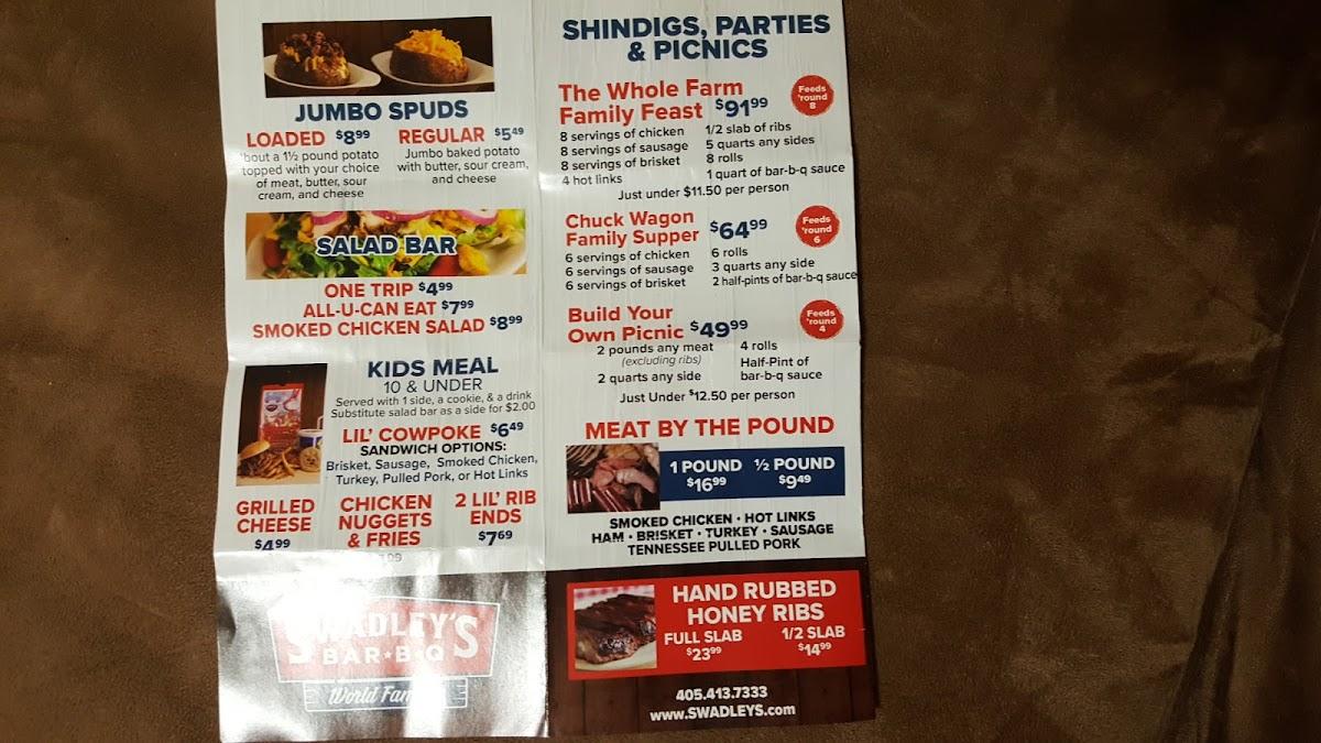 Menu at Swadley's Bar-B-Q, Ardmore
