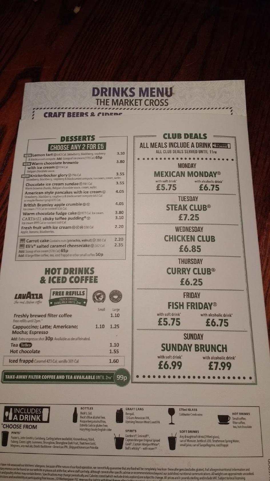 Menu at The Market Cross - JD Wetherspoon pub & bar, Holywell