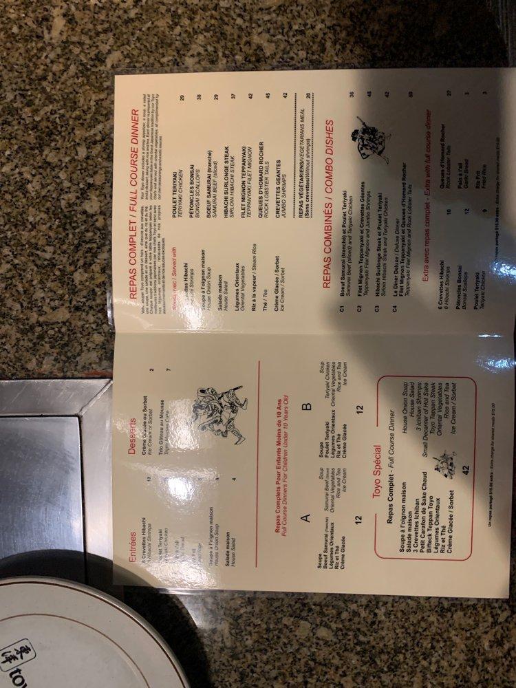 Menu at Restaurant Toyo Grillades, Laval, Boulevard Chomedey