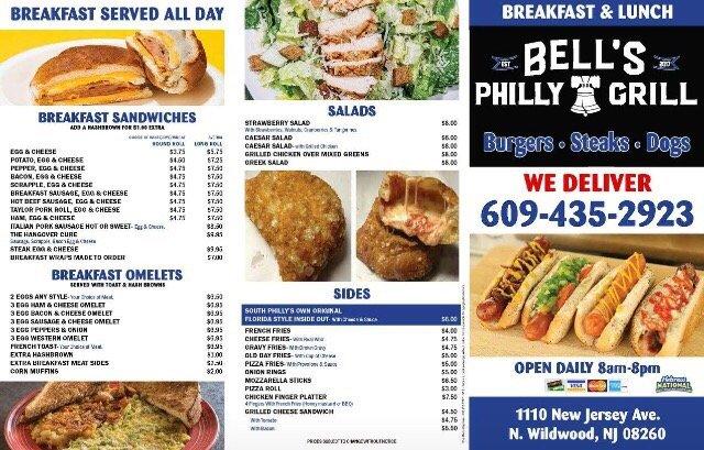Menu at Bell's Philly Grill restaurant, North Wildwood