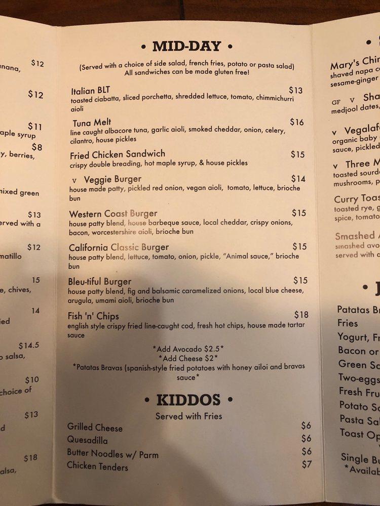 Menu at Cafe on 27, Topanga