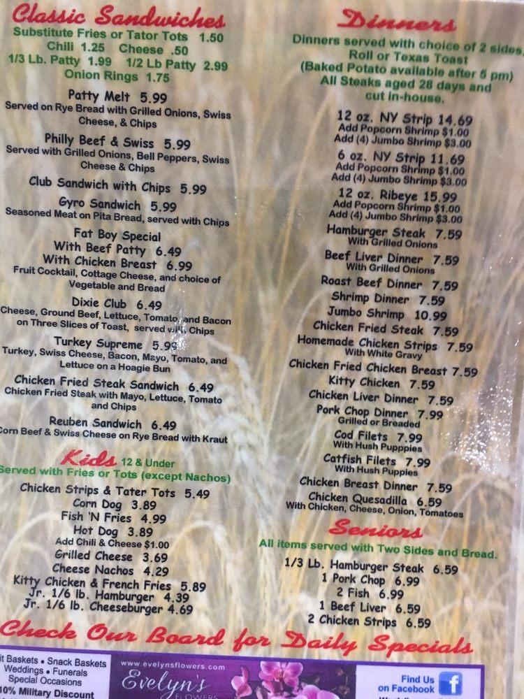 Menu at All American Dixie Diner restaurant, Nicoma Park