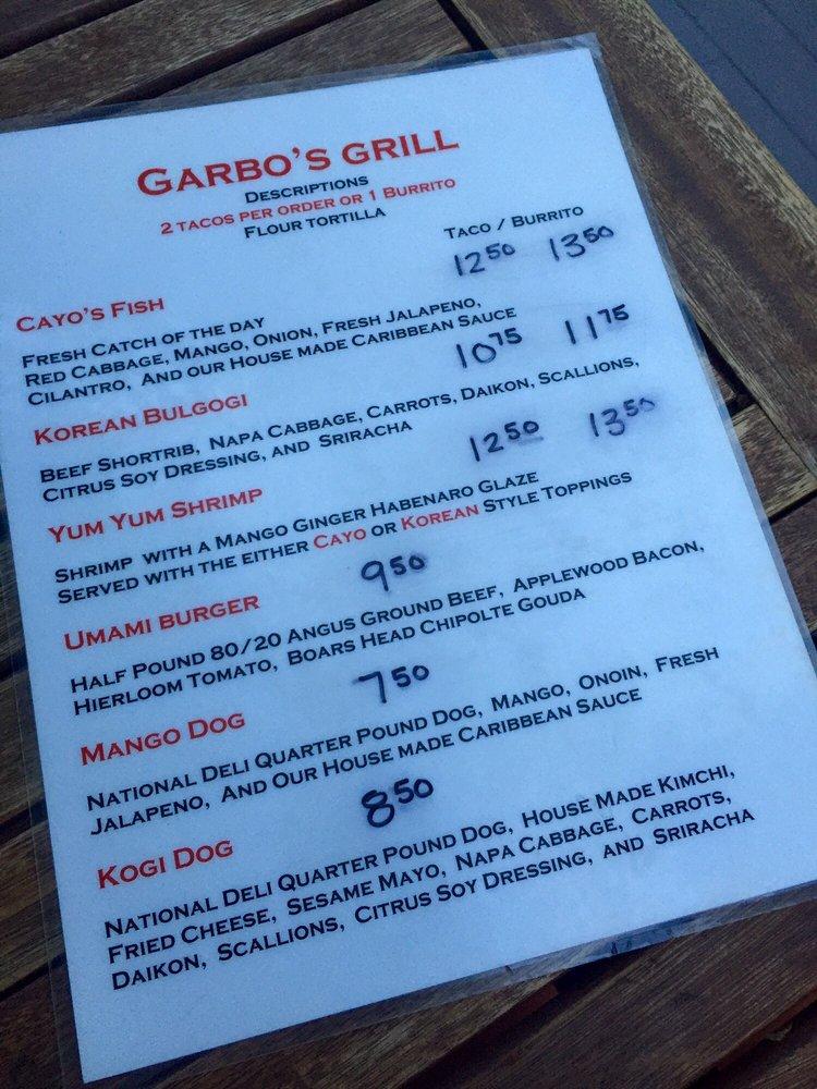 Menu at Garbo's Grill @ Hanks! restaurant, Key West