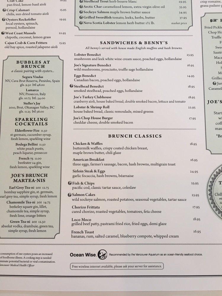 Menu at Joe Fortes Seafood & Chop House steakhouse, Vancouver, 777 ...
