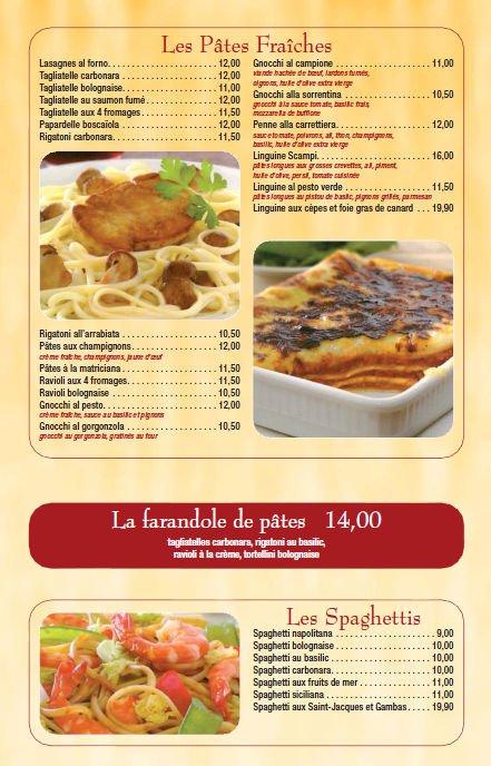 Menu at Pizzeria Casa Carolina, Paris