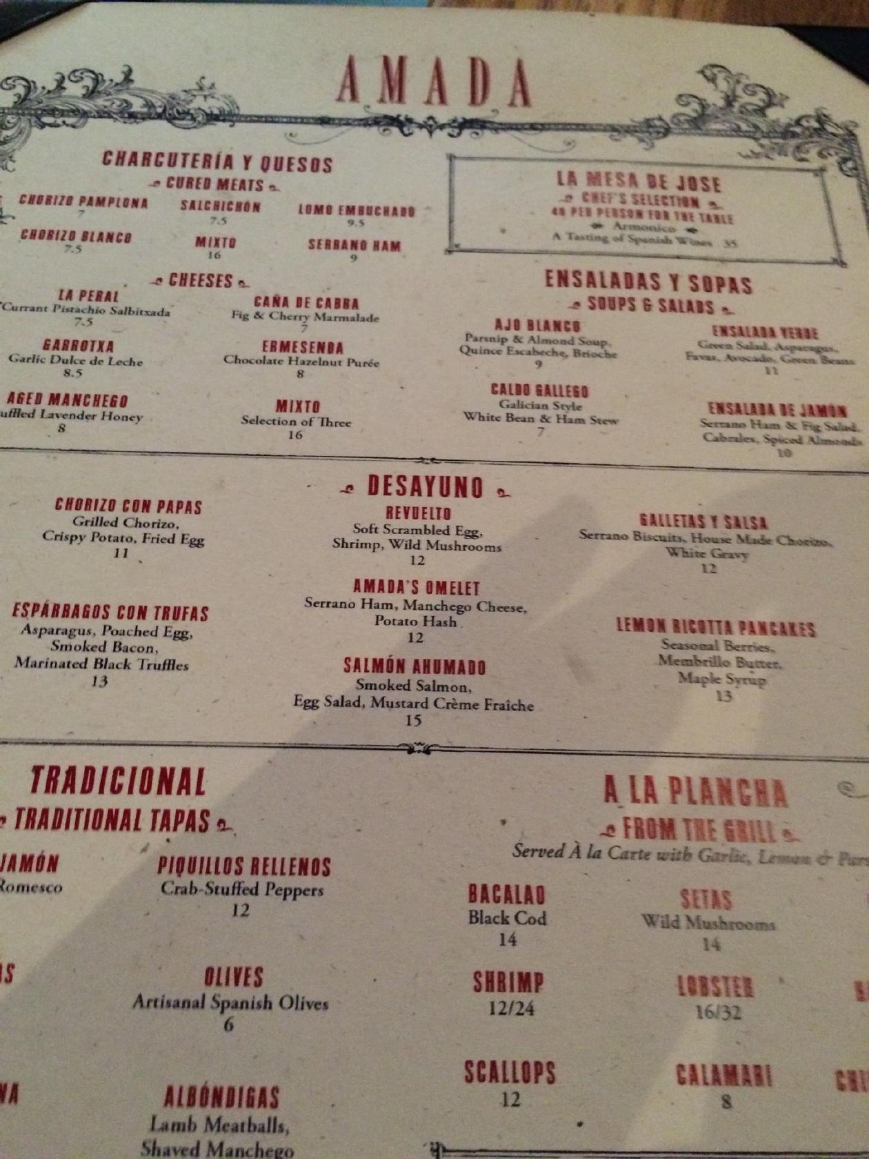 Menu at Amada pub & bar, Philadelphia