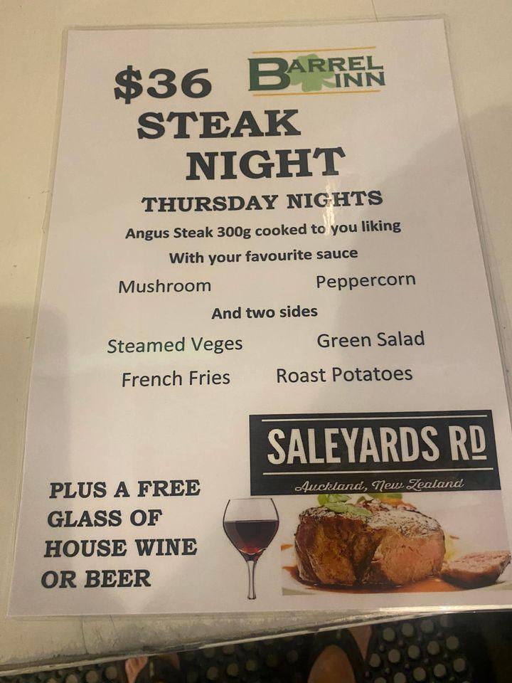Menu at Barrel Inn, New Zealand