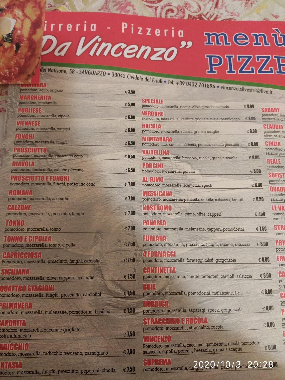 Speisekarte Da Vincenzo In Frankfurt Am Main – OHQV