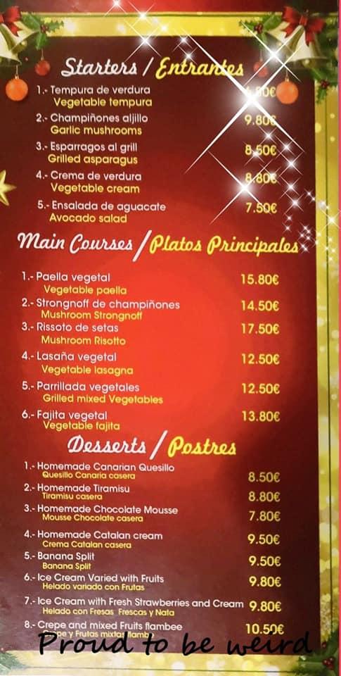 Menu at Isla Bonita restaurant, Playa Blanca
