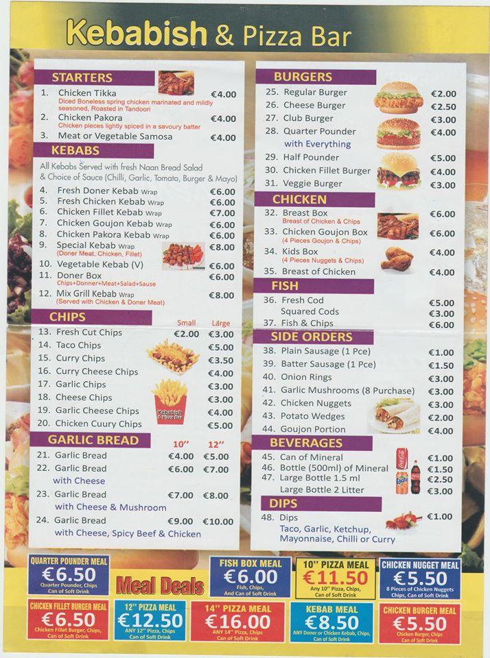 Menu at Kebabish & Pizza bar Wexford, Wexford