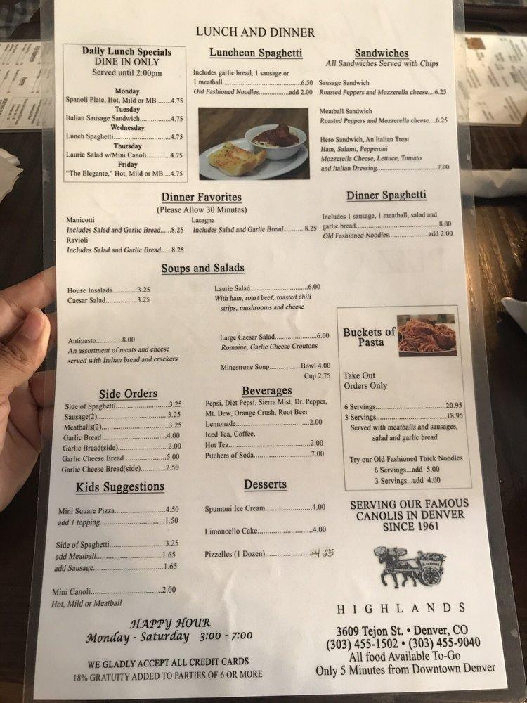 Menu at Lechuga's Italian Restaurant, Denver, Tejon St