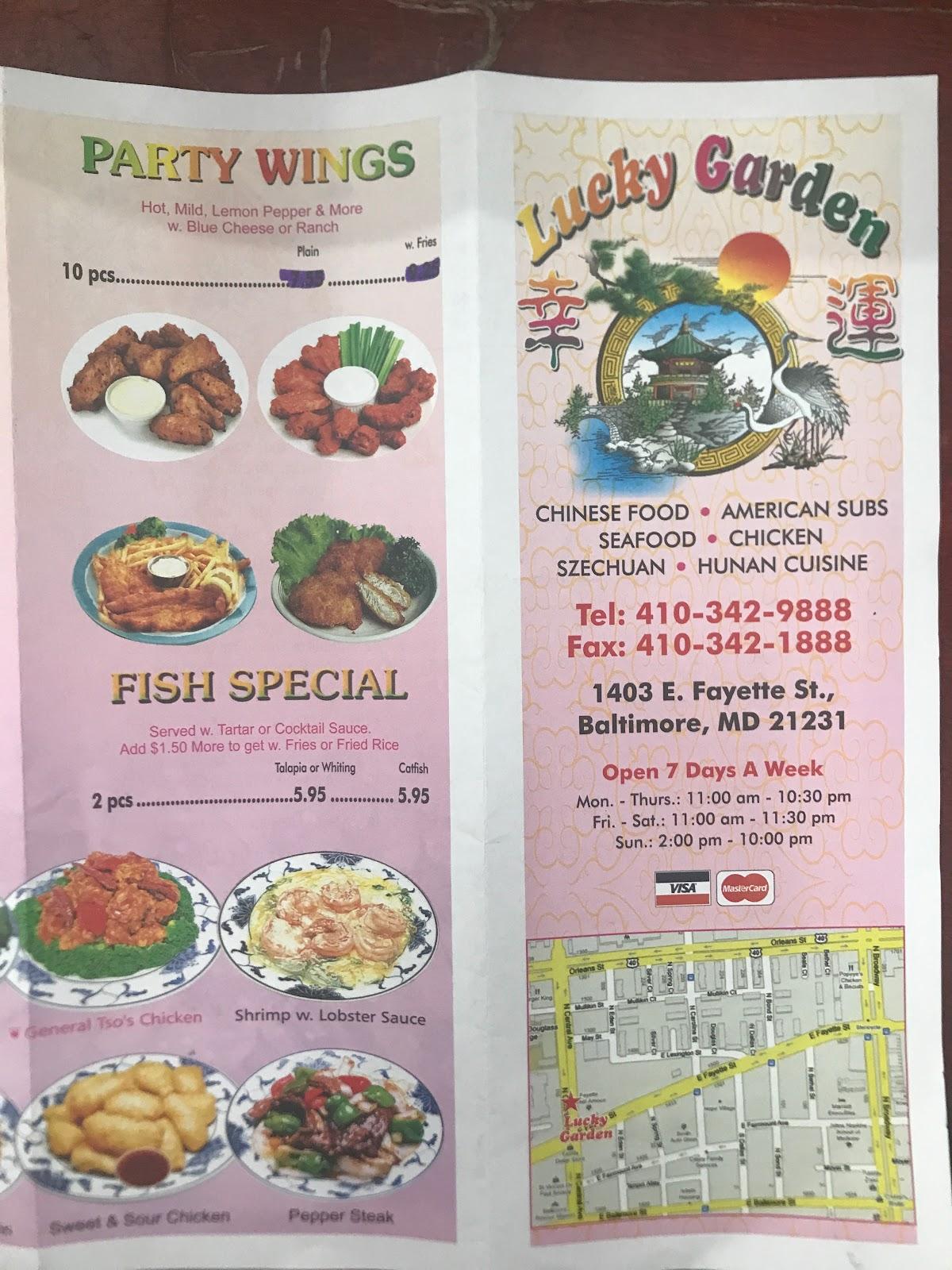 Menu at Lucky Garden restaurant, Baltimore
