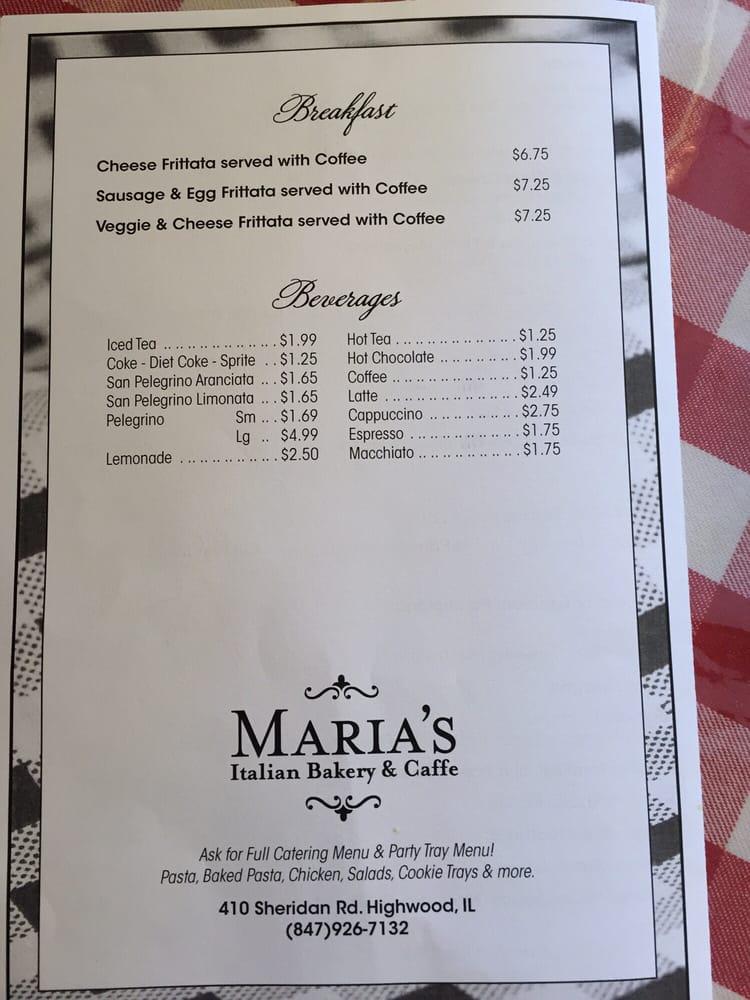 Menu at Maria's Cafe, Highwood, 410 Sheridan Rd