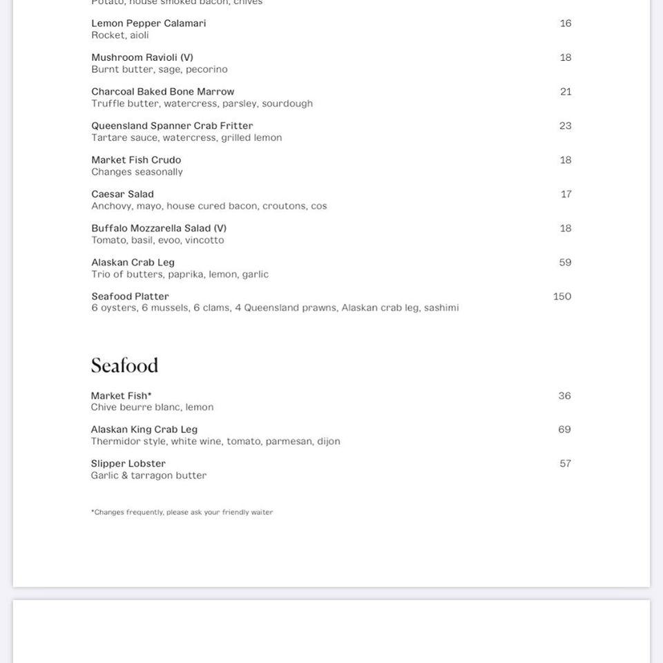 Menu at New York Grill restaurant, Auckland