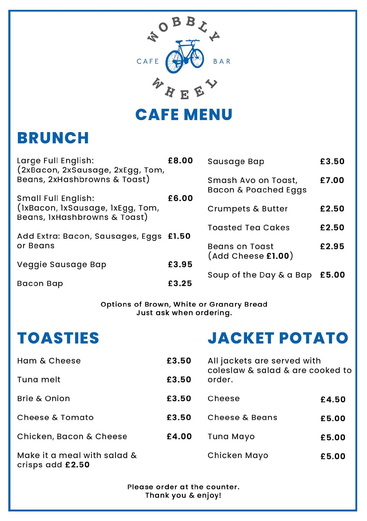 Menu at Partridge Cycles restaurant, Exeter
