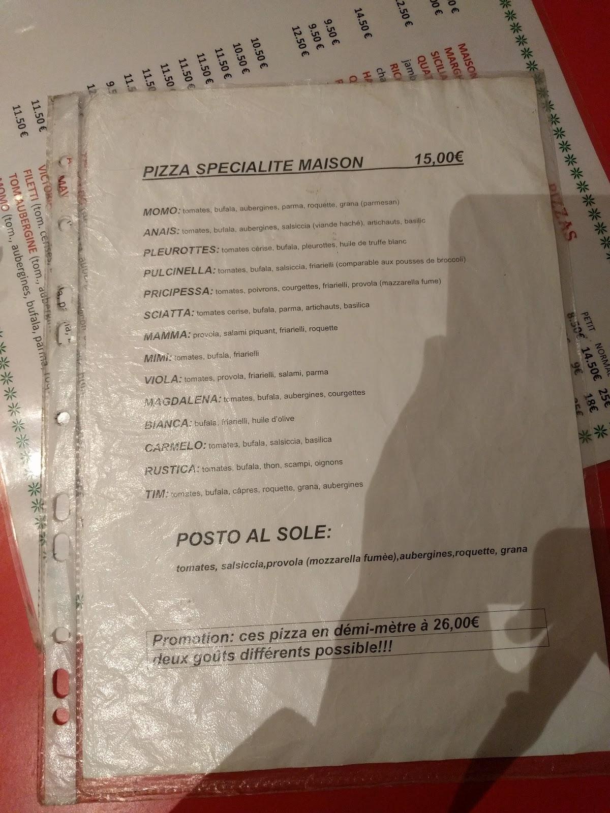 Speisekarte von Pizzeria Posto Al Sole, Saint-Gilles/Sint-Gillis