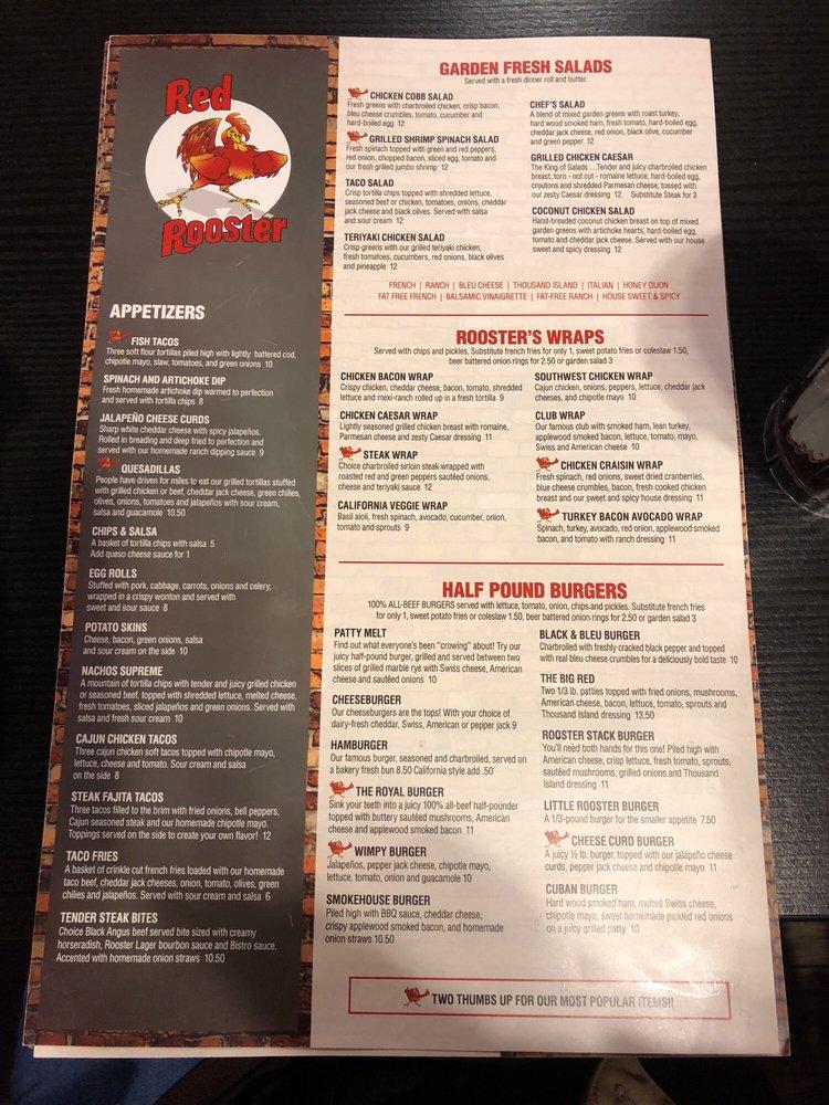 Menu at Red Rooster Bar & Lounge, Long Lake