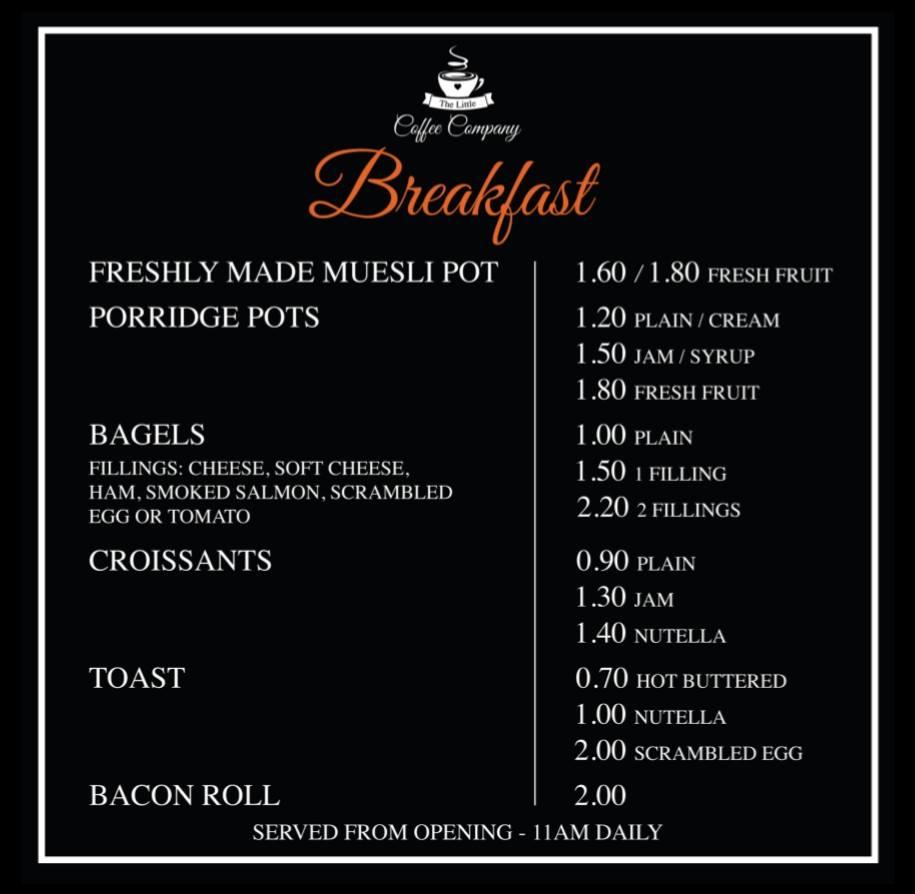 Menu at The Little Coffee Company cafe, Paisley