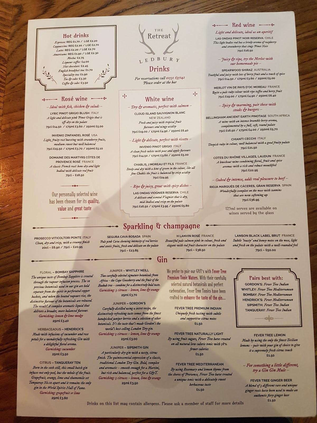 Menu at The Retreat pub & bar, Ledbury