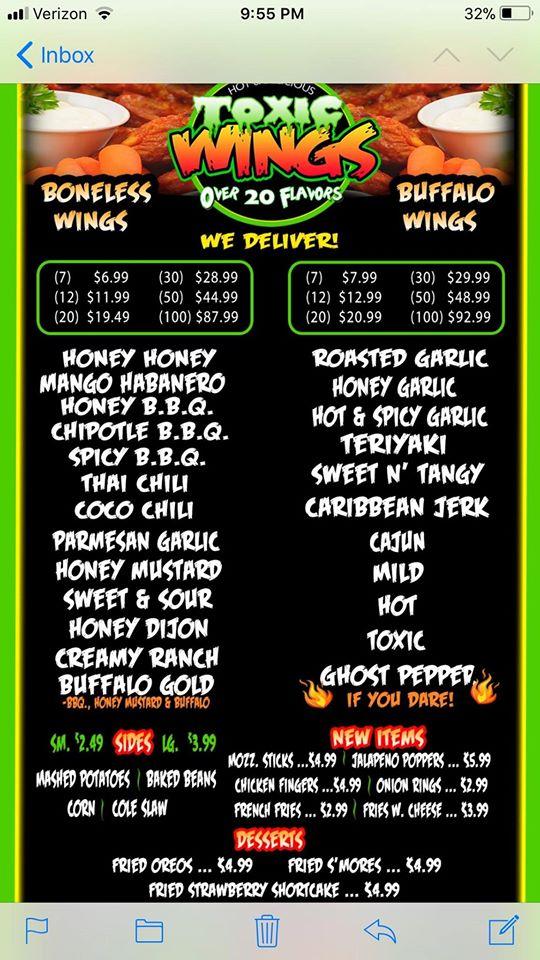 Carta del restaurante Toxic wings Commack, Commack