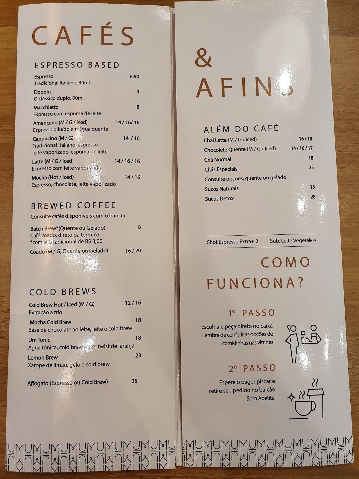 Menu em Um Coffee Co. café, São Paulo, R. Júlio Conceição