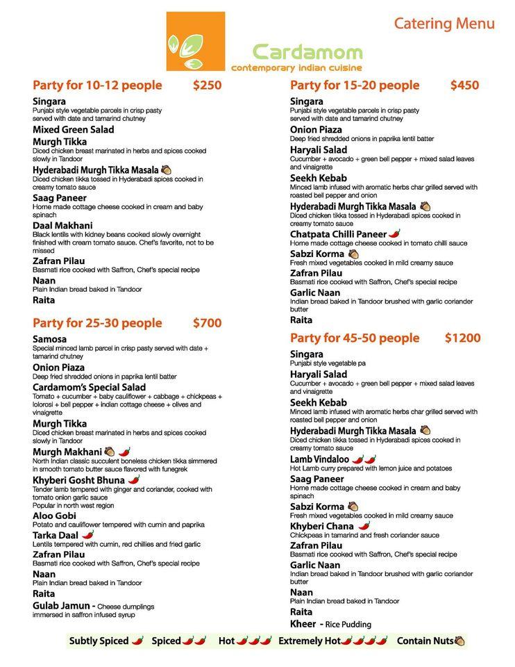 Menu at Cardamom restaurant, Los Angeles