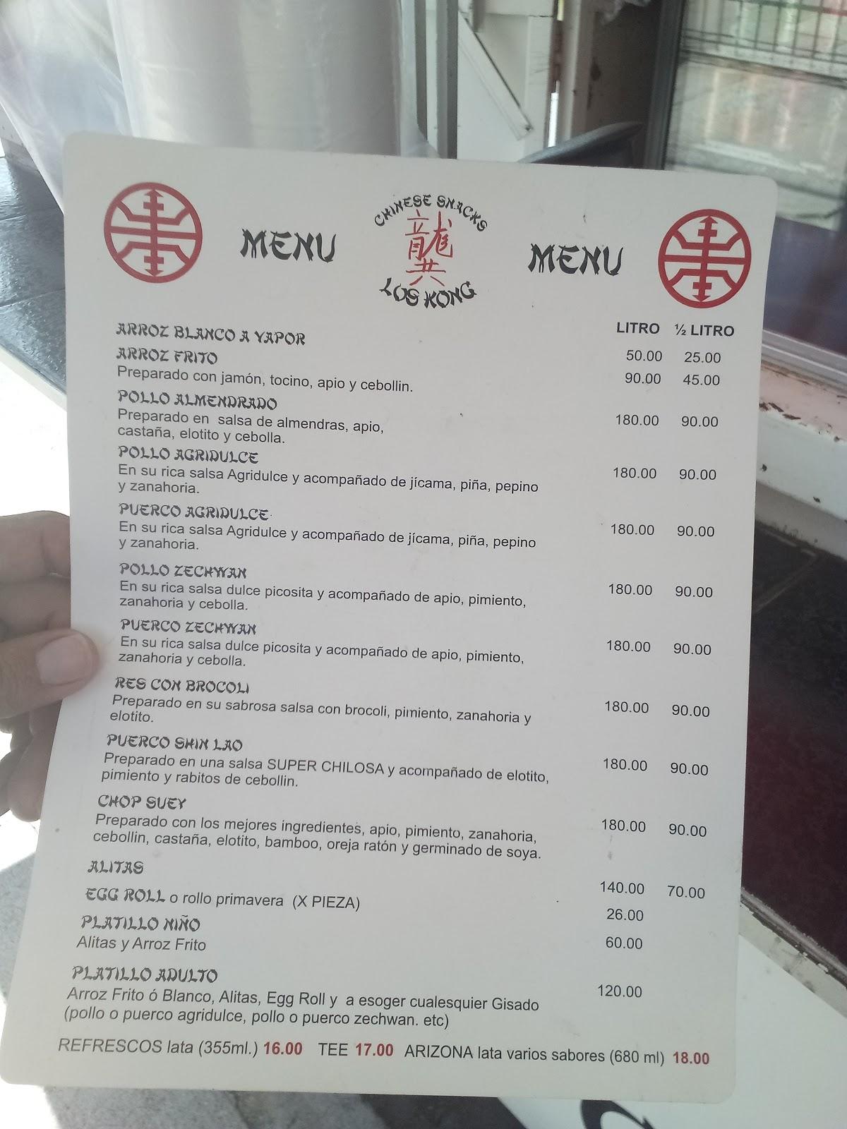 Carta del restaurante Comida China Los Kong, Chihuahua