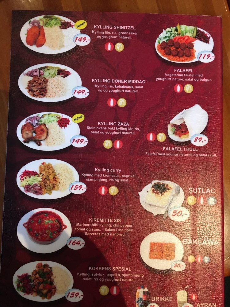 Menu at Ekte Istanbul Kebab restaurant, Oslo, Trondheims gate 11
