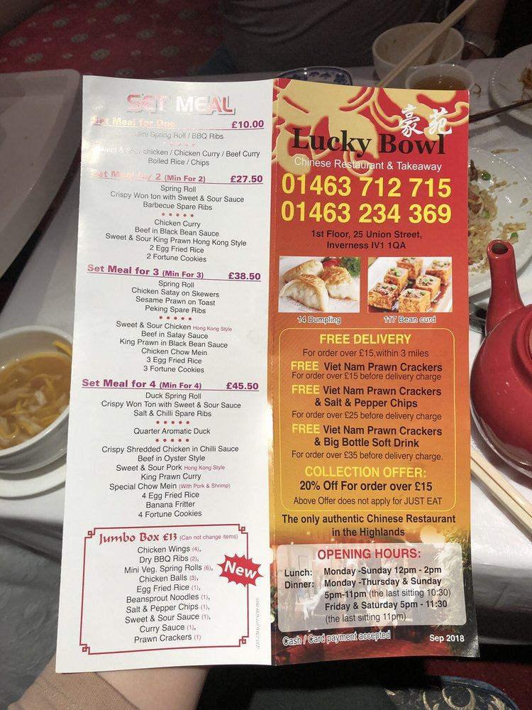 Menu at Lucky Bowl restaurant, Inverness