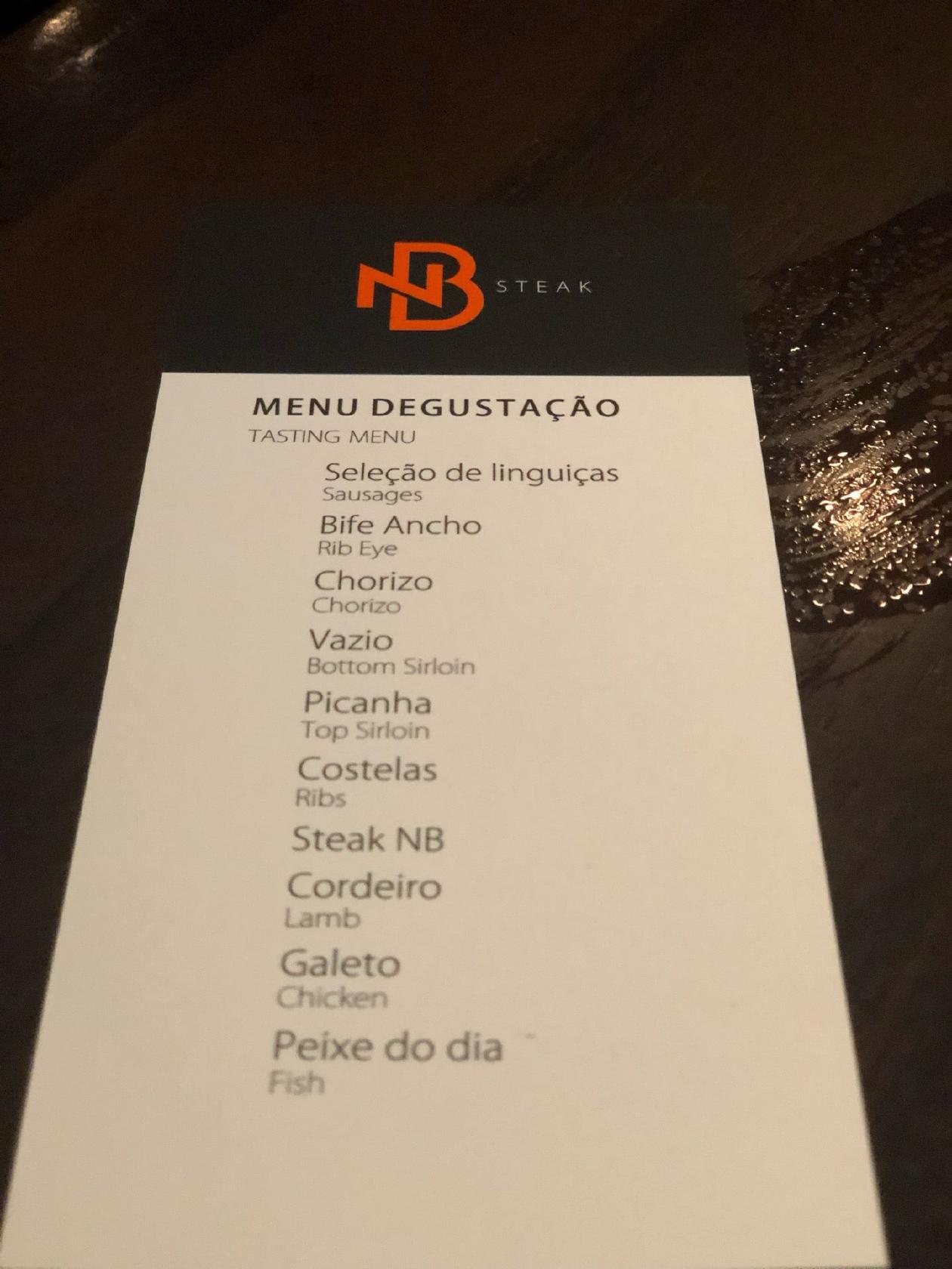 Menu at NB Steak JK steakhouse, São Paulo, Av. Pres. Juscelino Kubitschek