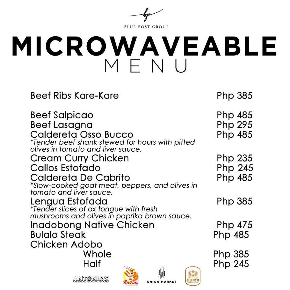Menu at Antonio's Progressive Filipino Fare restaurant, Philippines