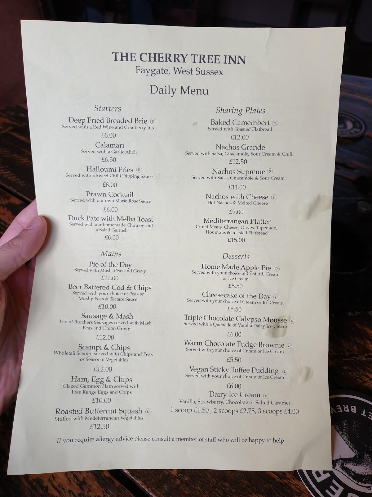 Menu at Cherry Tree Inn pub & bar, Horsham, Crawley Rd