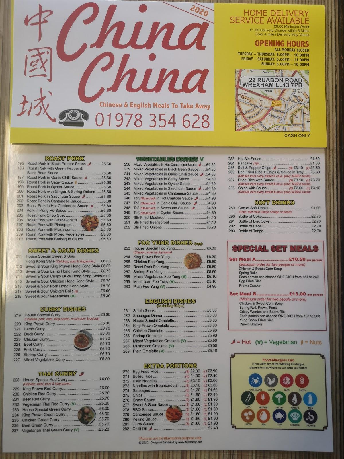 Menu at China China fast food, Wrexham