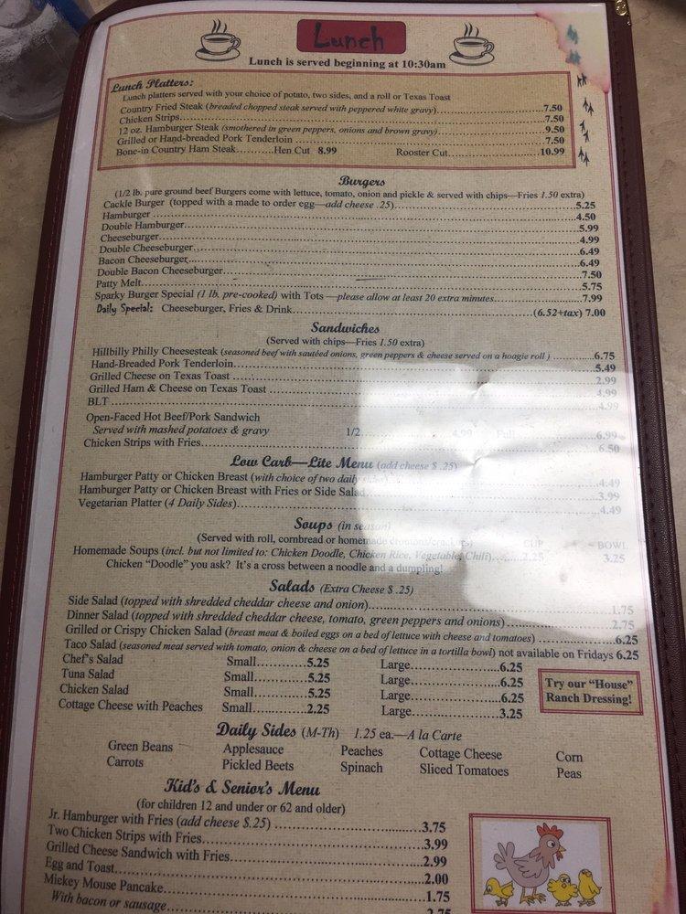Menu at Clifton's Westside Cafe, Lebanon