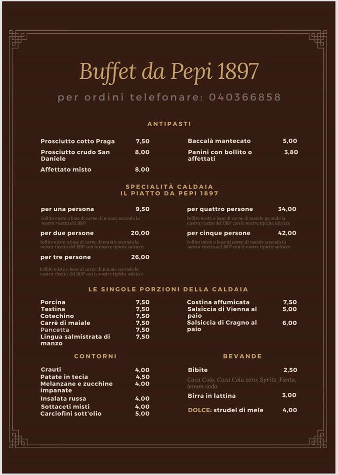 Menu at Buffet da Pepi restaurant, Trieste