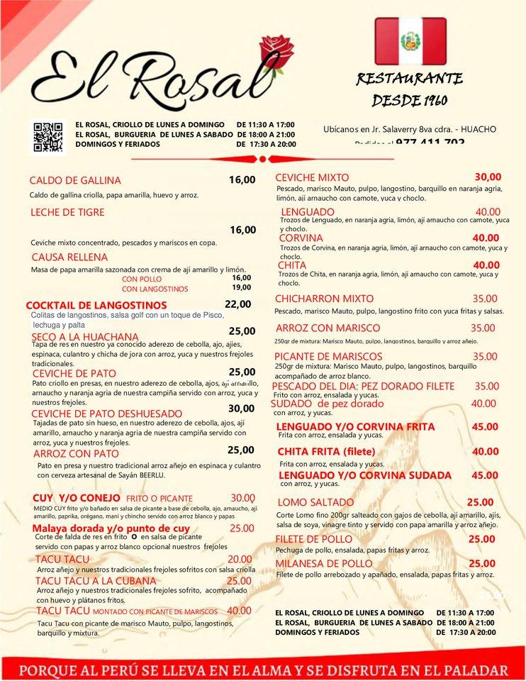 Menu at El Rosal restaurant, Huacho