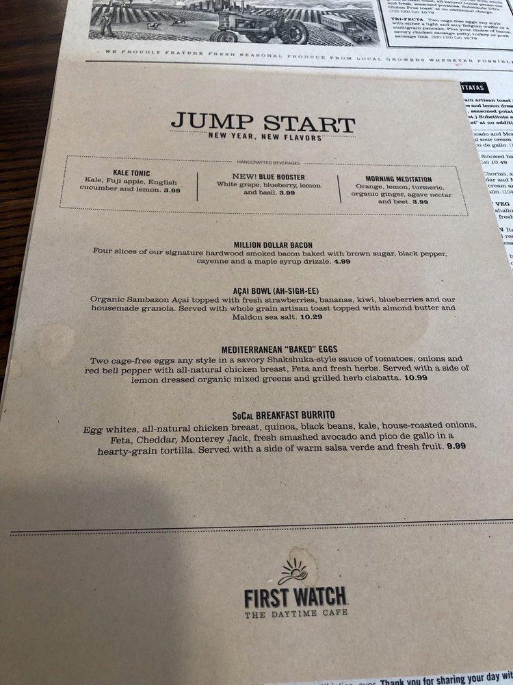 Menu at First Watch cafe, Summerville