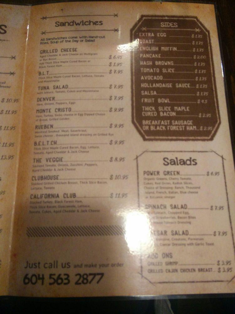 Menu at Knight Street Cafe, Vancouver