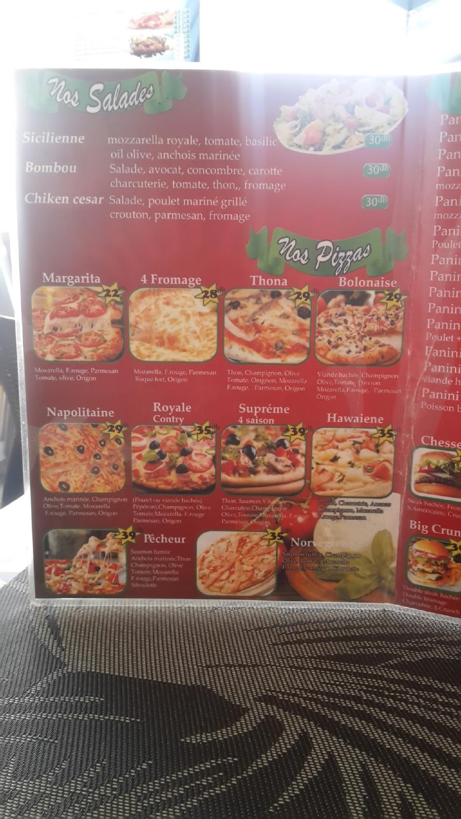 Menu at Le Crunch restaurant, Casablanca