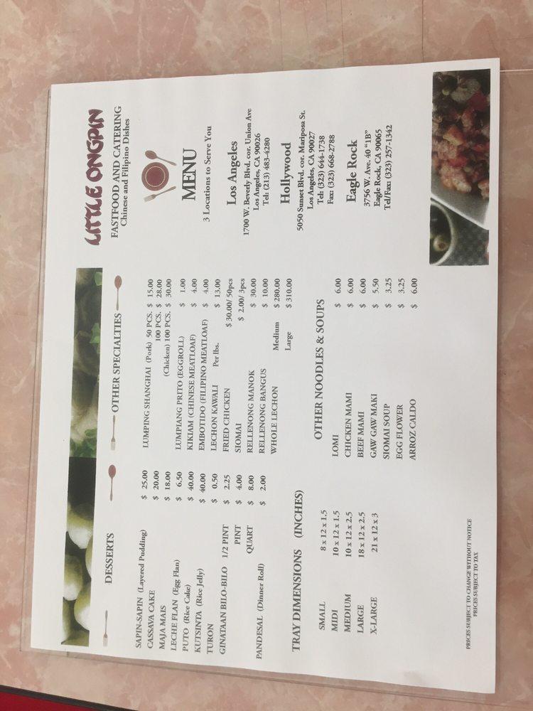 Menu at Little Ongpin restaurant, Los Angeles, Beverly Blvd