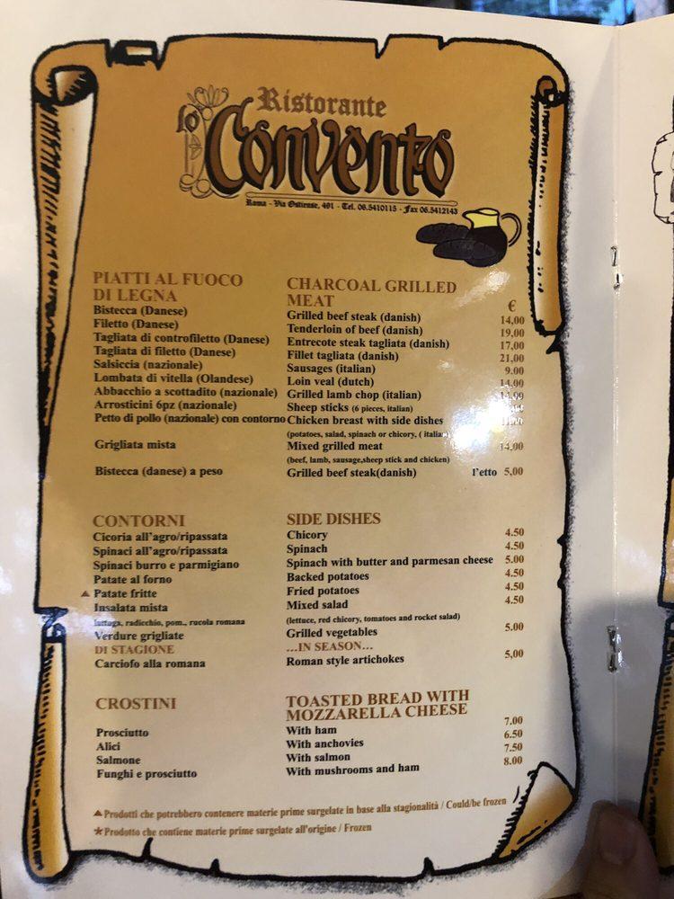 Menu da Lo Convento ristorante, Roma