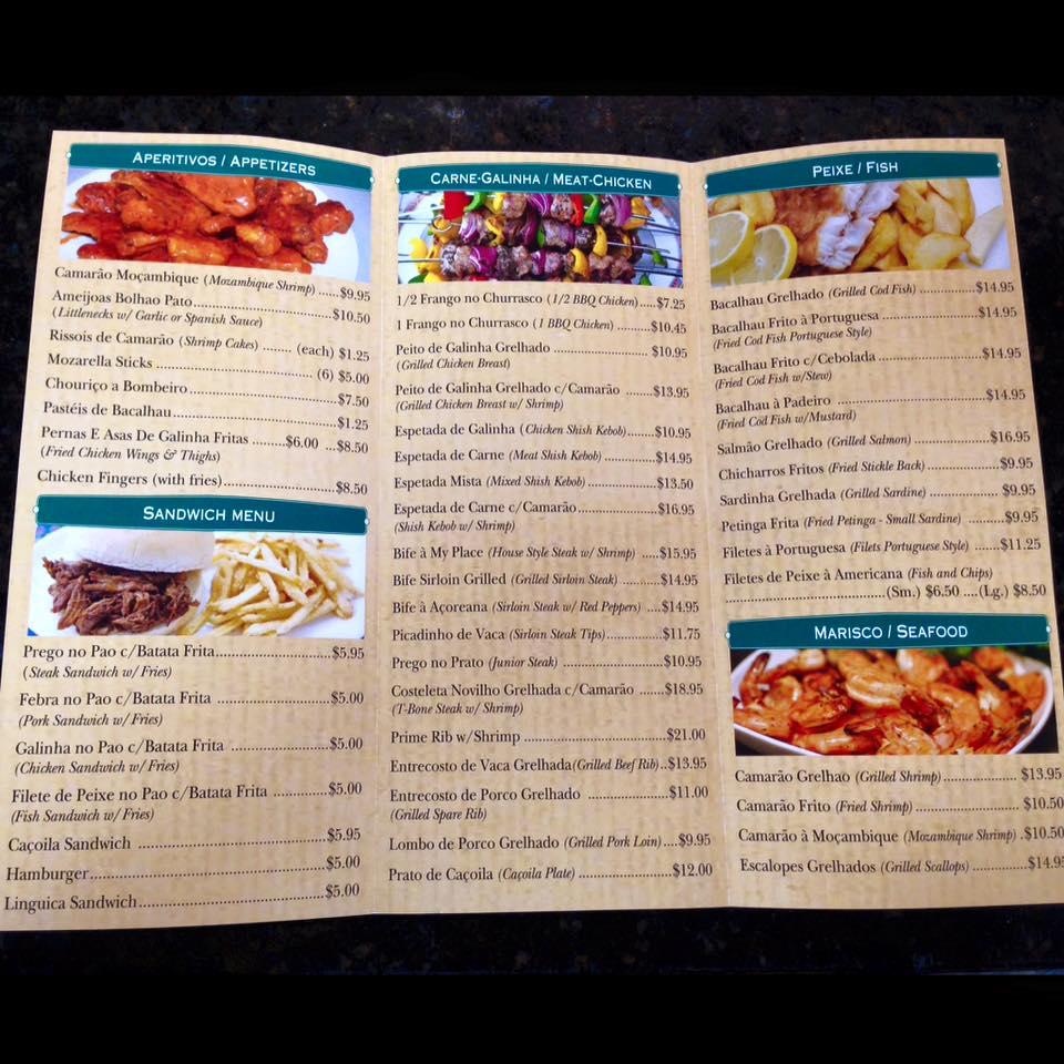 Menu at My Place Restaurant, New Bedford