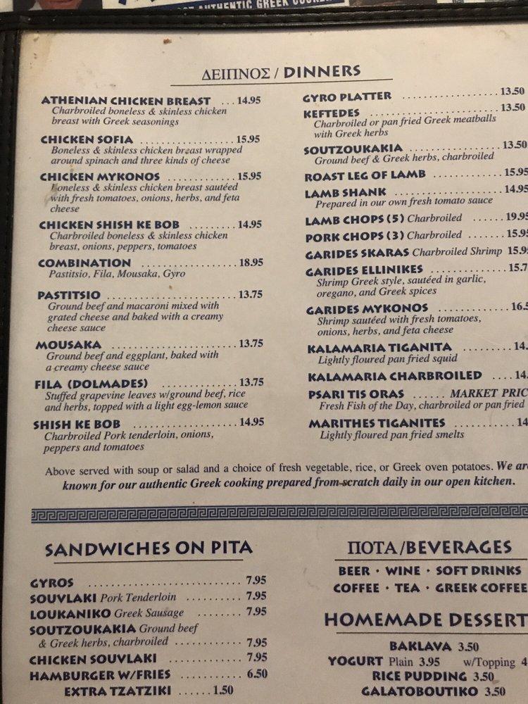 Menu at Mykonos restaurant, Tarpon Springs