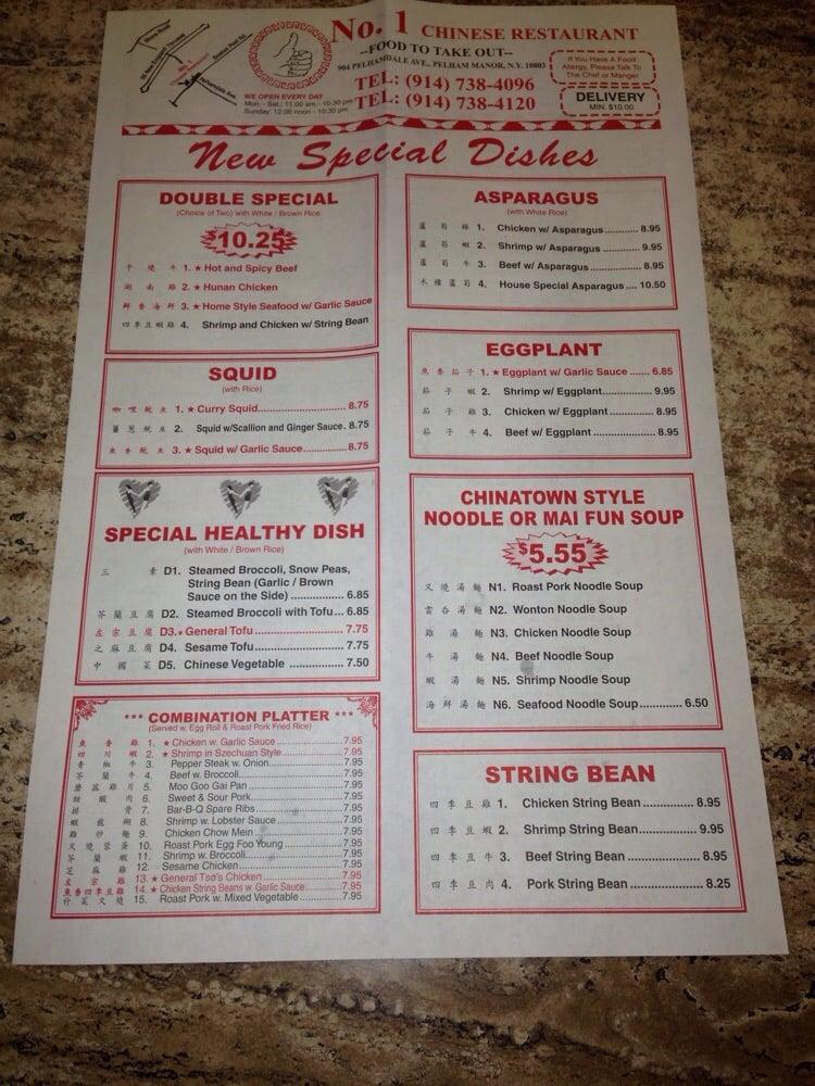 Menu at Number One restaurant, Pelham Manor