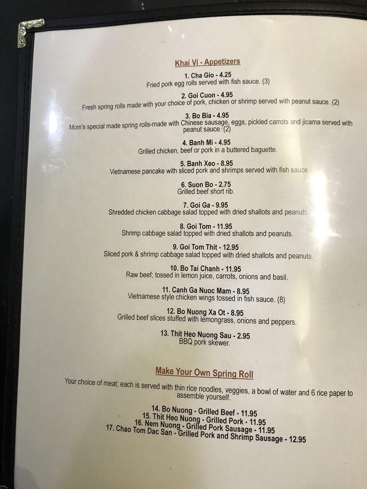 Menu at Pho Golden restaurant, Niagara Falls