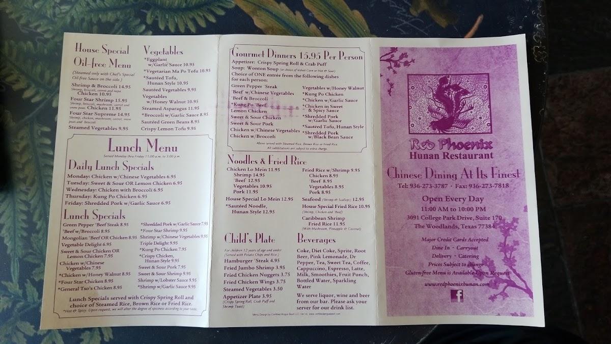 Menu at Red Phoenix Hunan Restaurant, The Woodlands