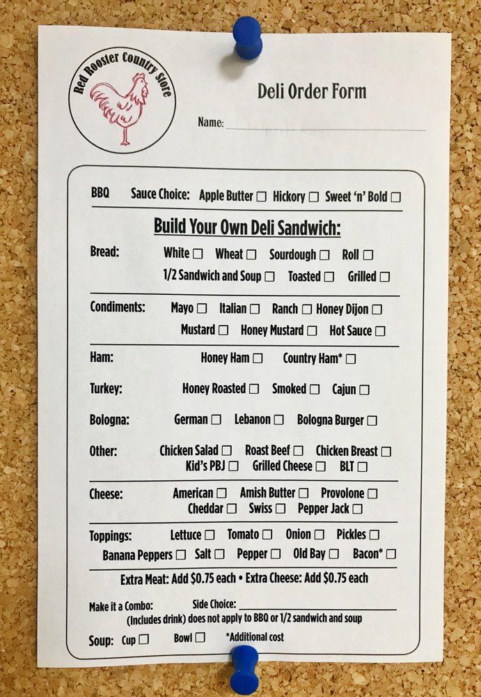 Menu at Red Rooster Country Store restaurant, Mechanicsville