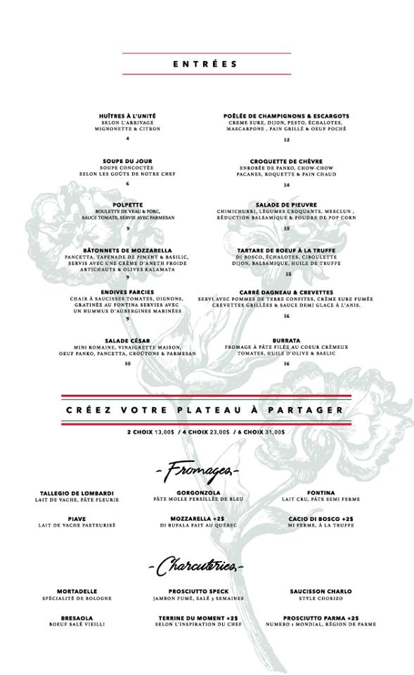 Menu au Restaurant Capiche, Drummondville