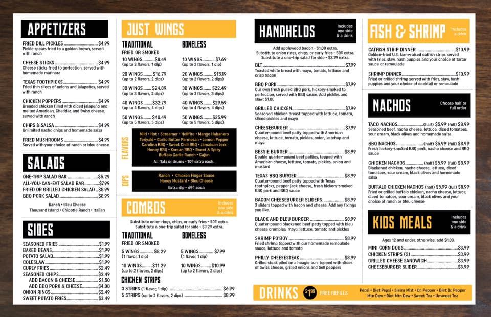 Menu at Topher's Wings BBQ, Rainsville