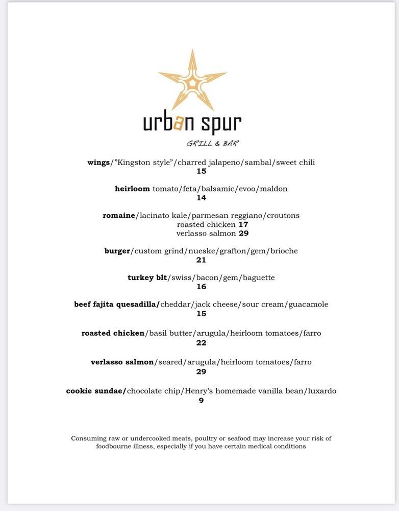 Menu at Urban Spur pub & bar, Irving